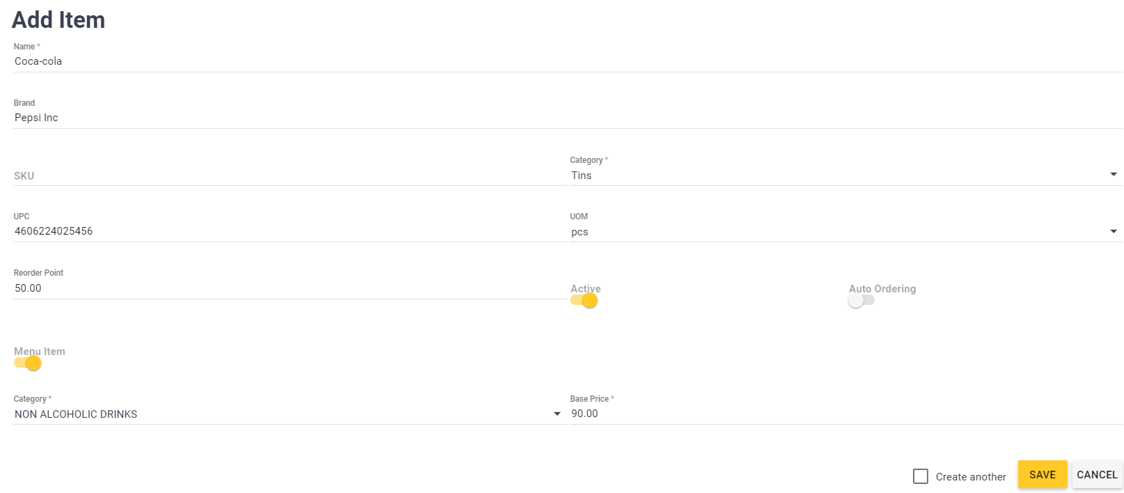 Inventory_Items_Menu_Bar - YumaPOS Support Portal